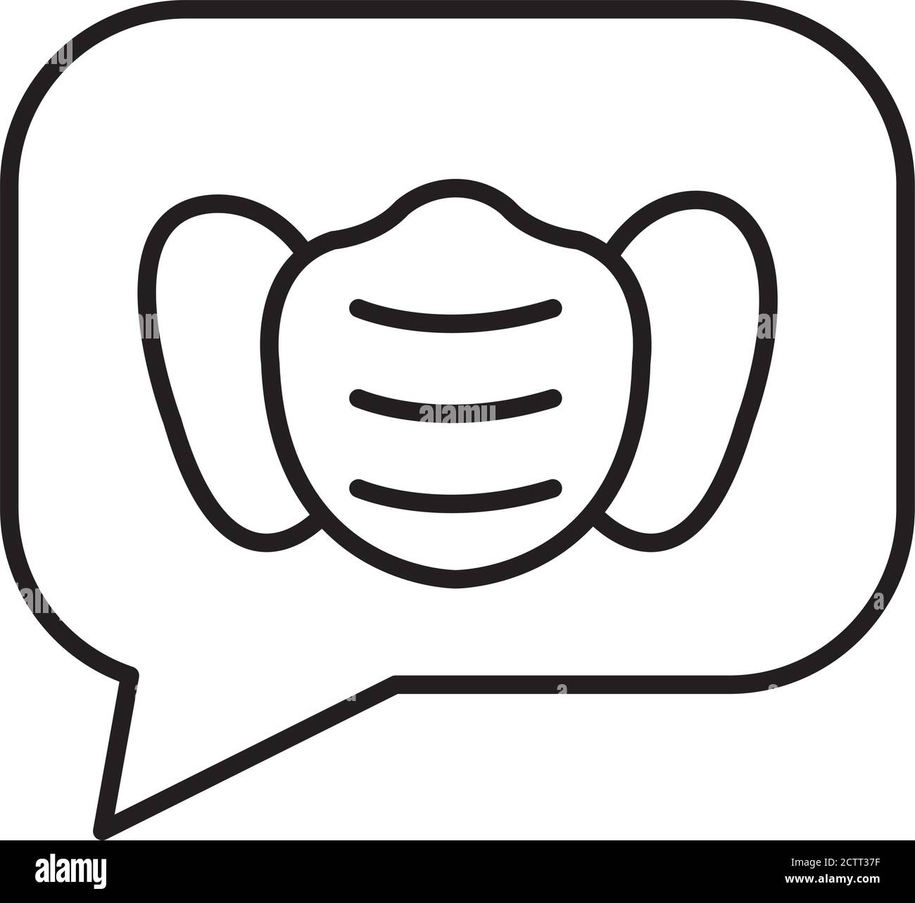speech bubble with medical mask icon over white background, line style ...