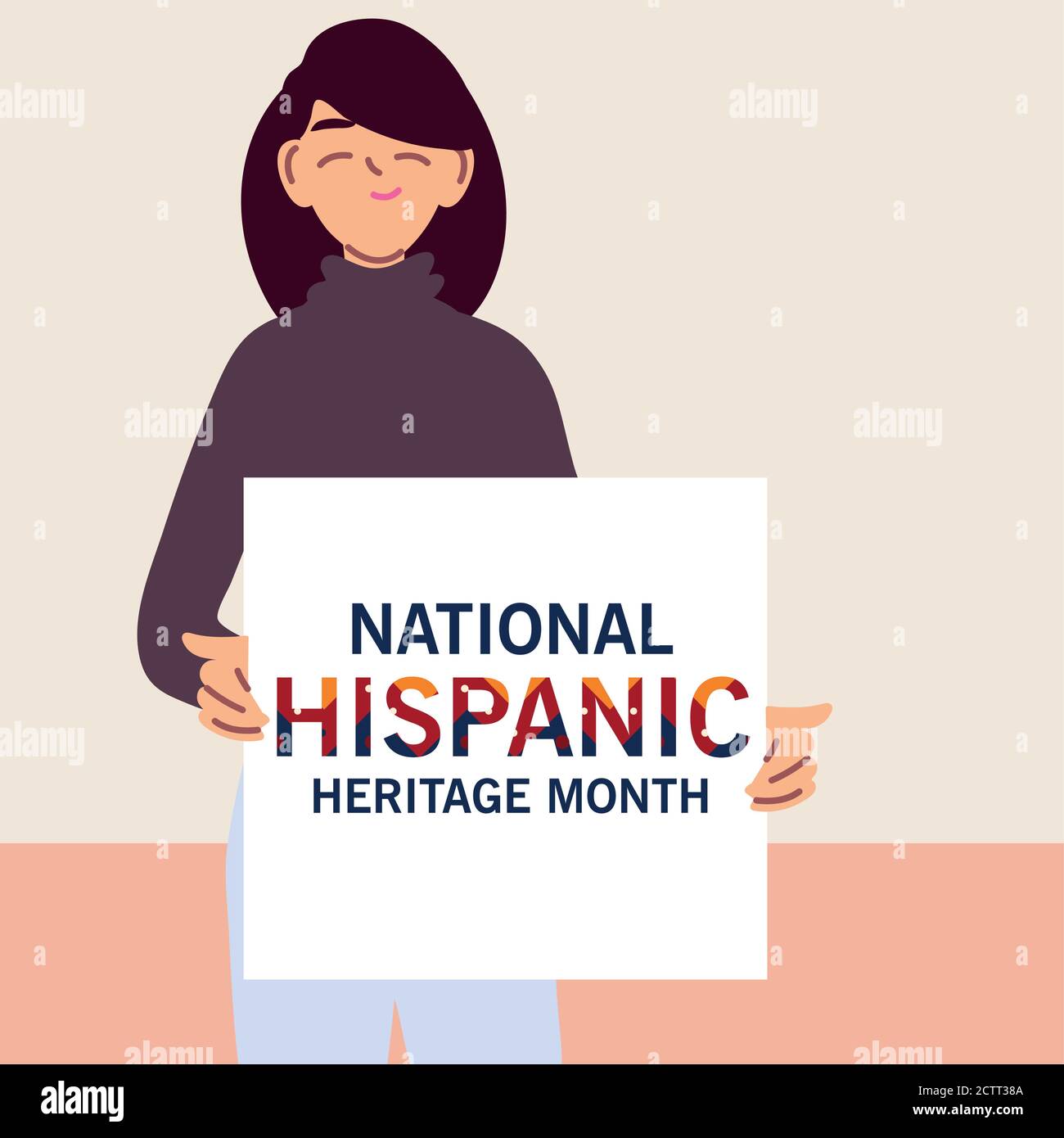 national hispanic heritage month with latin woman cartoon design ...
