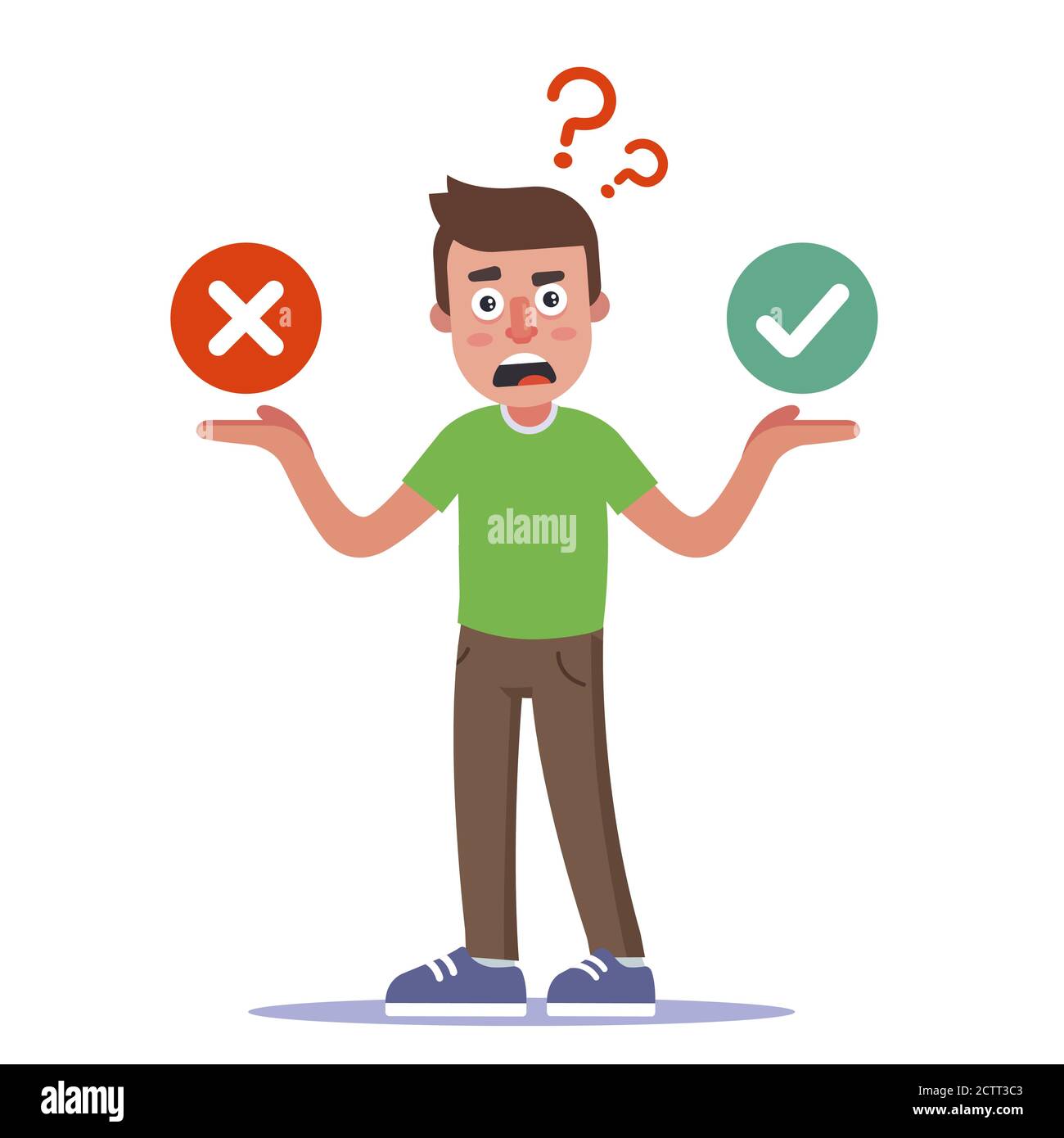 an uncertain character makes a decision. the choice between a positive ...