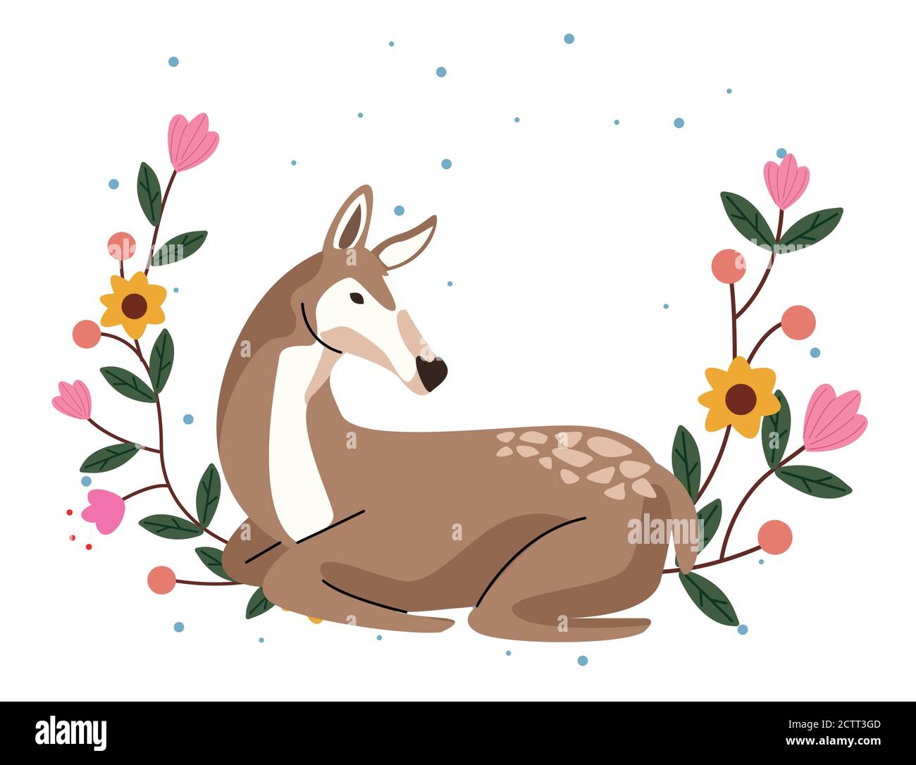 wild fawn animal with flowers garden vector illustration design Stock ...