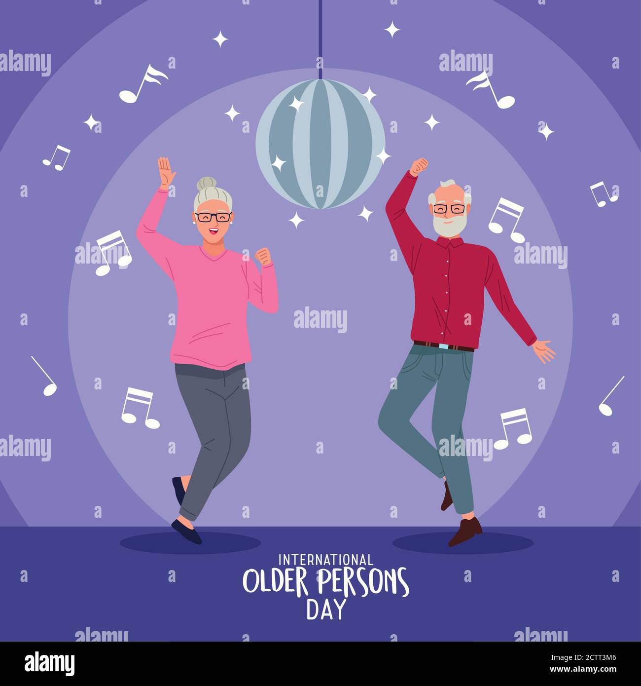 international older persons day lettering with old couple celebrating ...