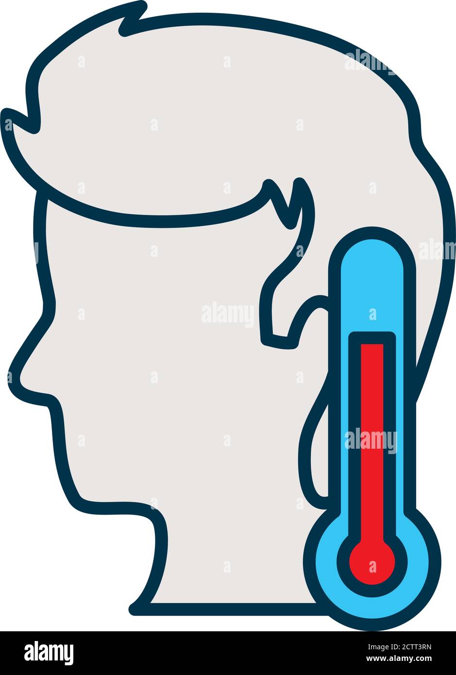 head of man and thermometer icon over white background, line and fill ...
