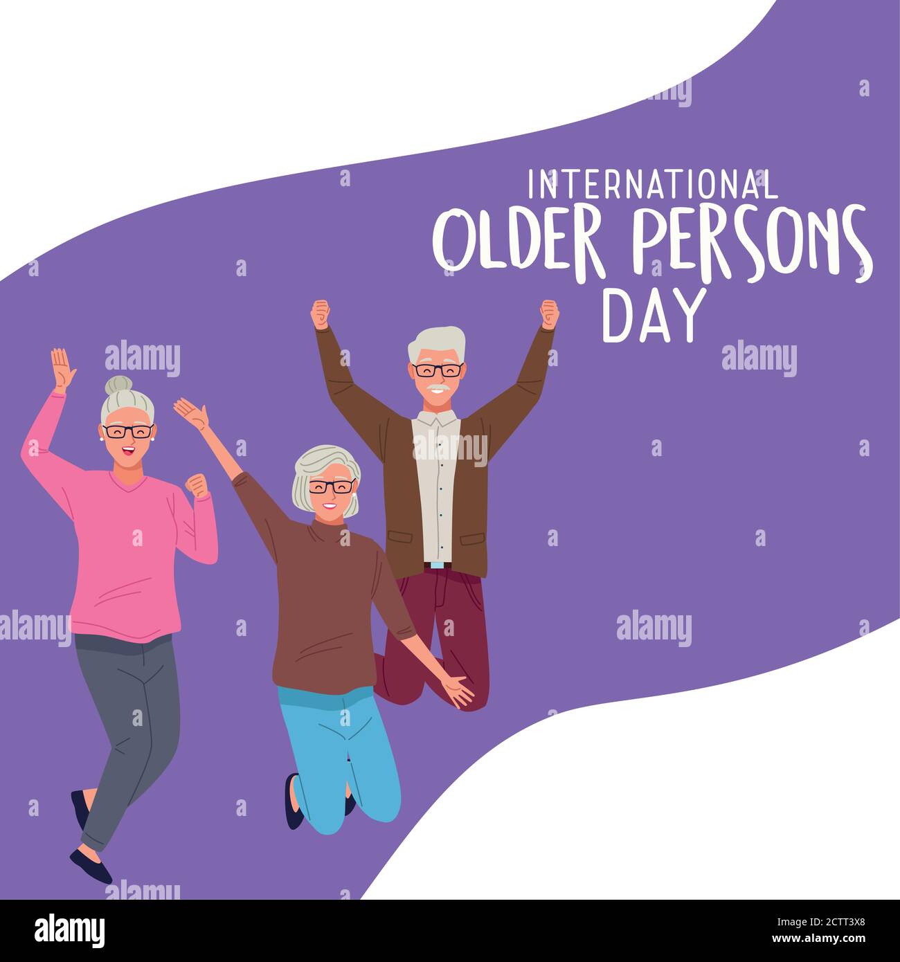 international older persons day lettering with old people jumping ...