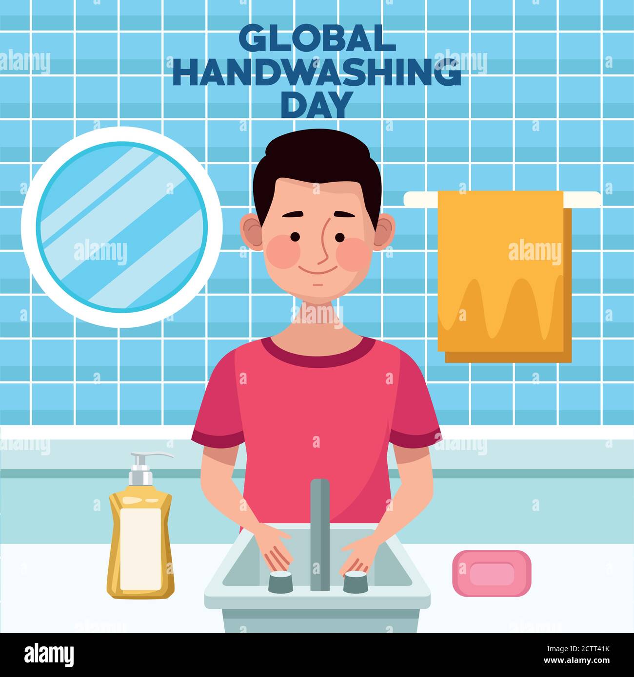 Global Handwashing Day Campaign With Man Washing Hands In Bathroom