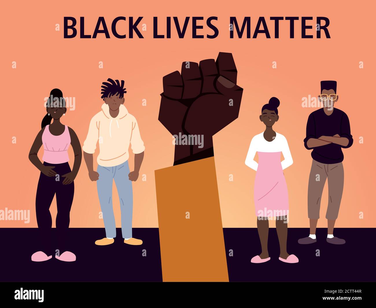 Black lives matter with fist girls and boys cartoons design of Protest ...