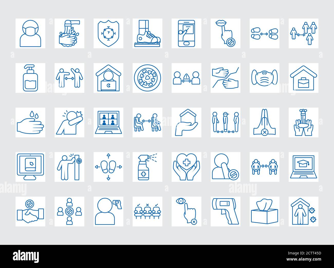 new normality and social distance icon set over white background, line ...
