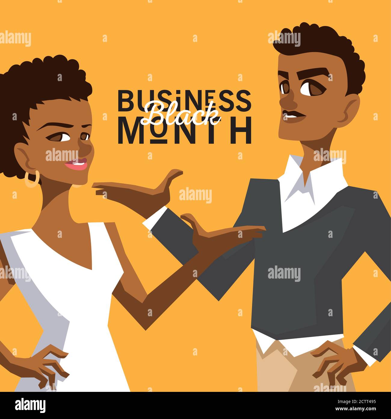 Black business month with afro woman and man cartoons design of ...