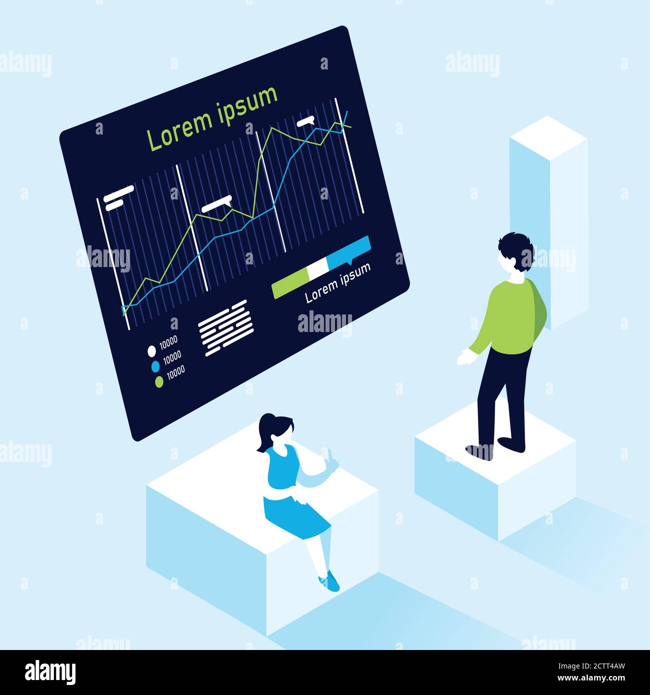 increase line chart infographic woman and man design, Data information ...