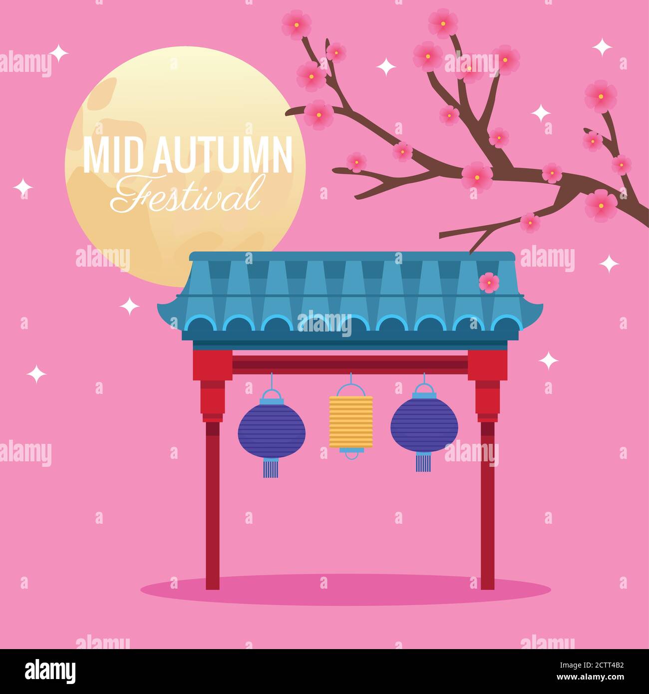 mid autumn festival celebration with flowers tree and moon scene vector ...