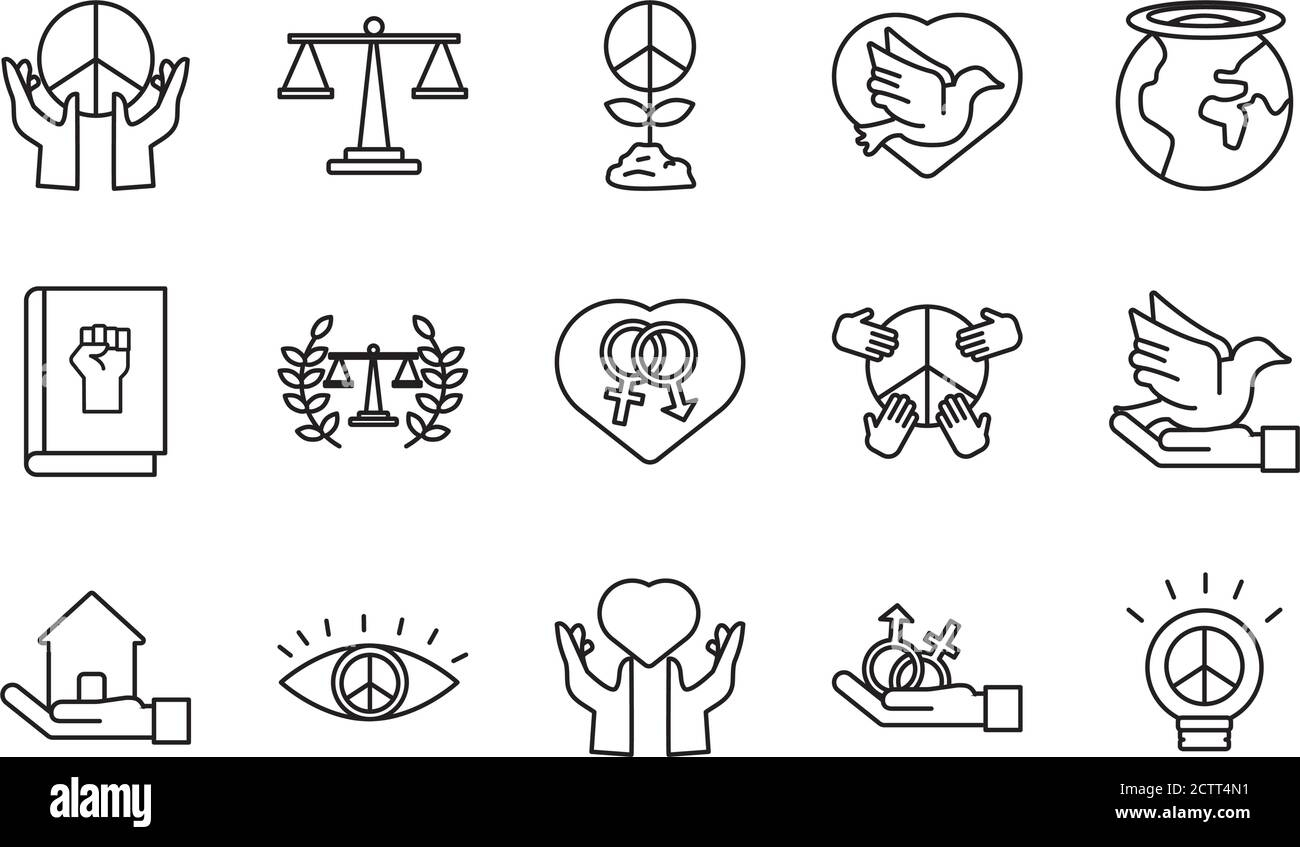 bundle of fifteen human rights line style set icons vector illustration ...