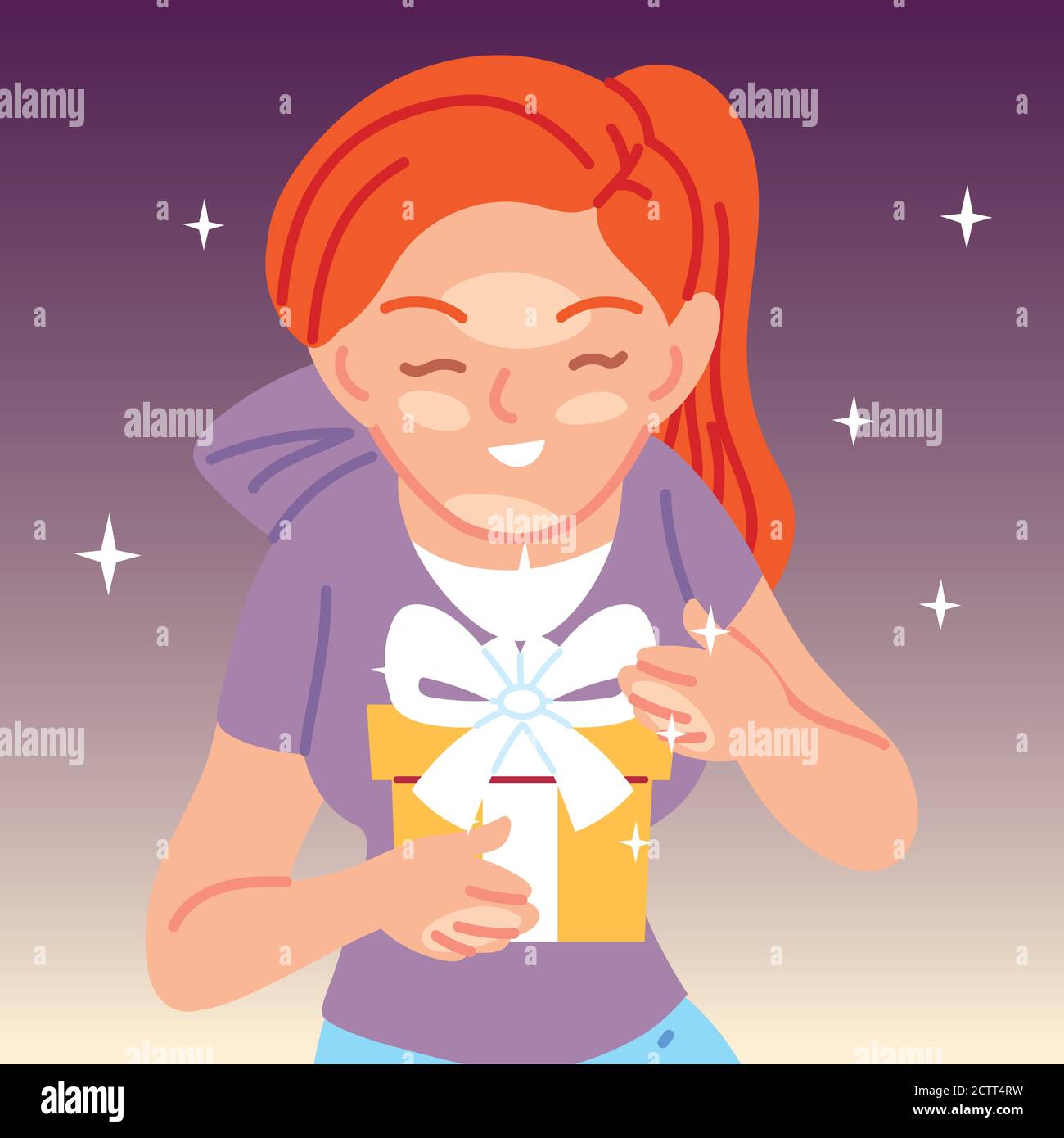 Woman opening gift Stock Vector Images - Alamy