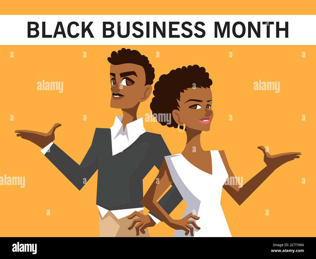 Black business month with afro woman and man cartoons design of ...