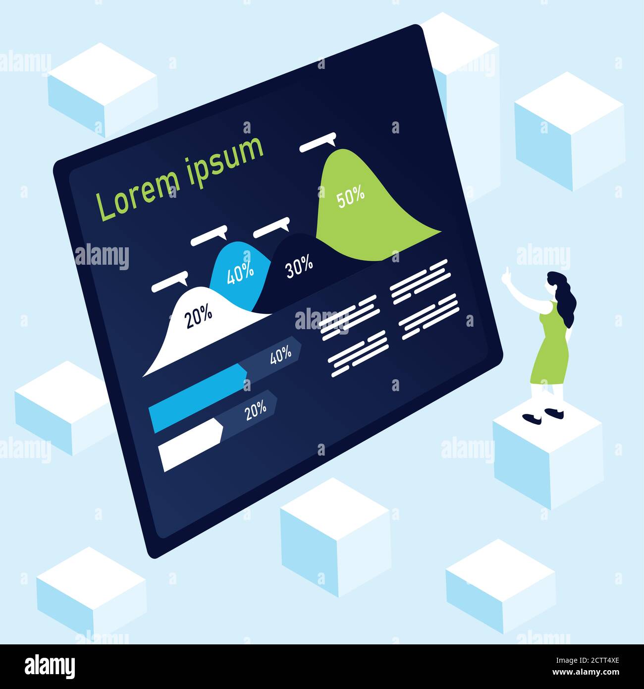 area chart infographic and woman design, Data information and analytics ...