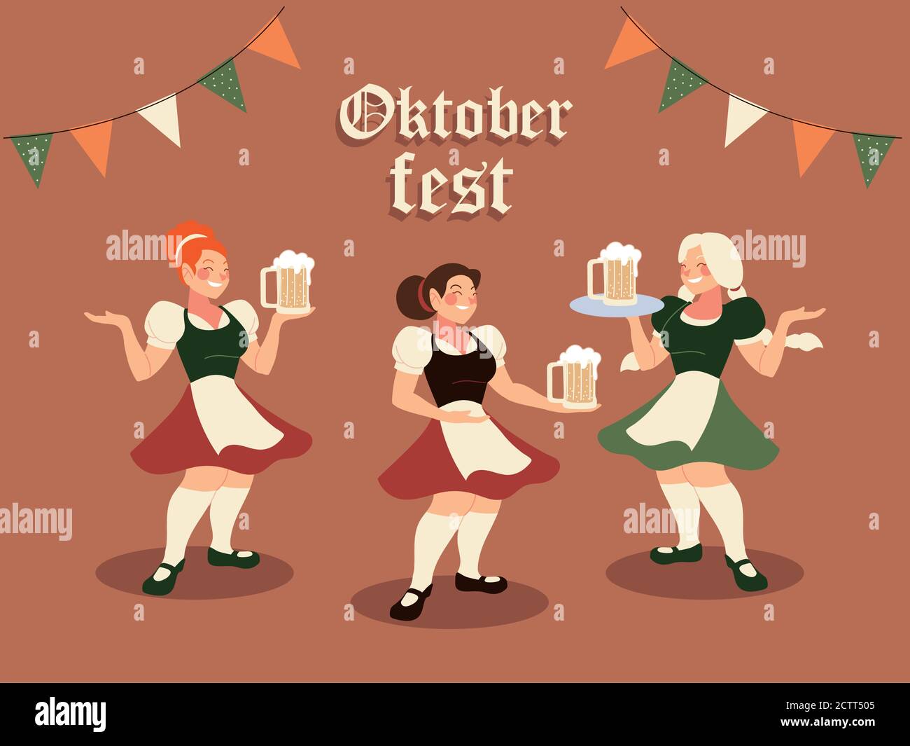 oktoberfest women with traditional cloth beer and banner pennant design ...