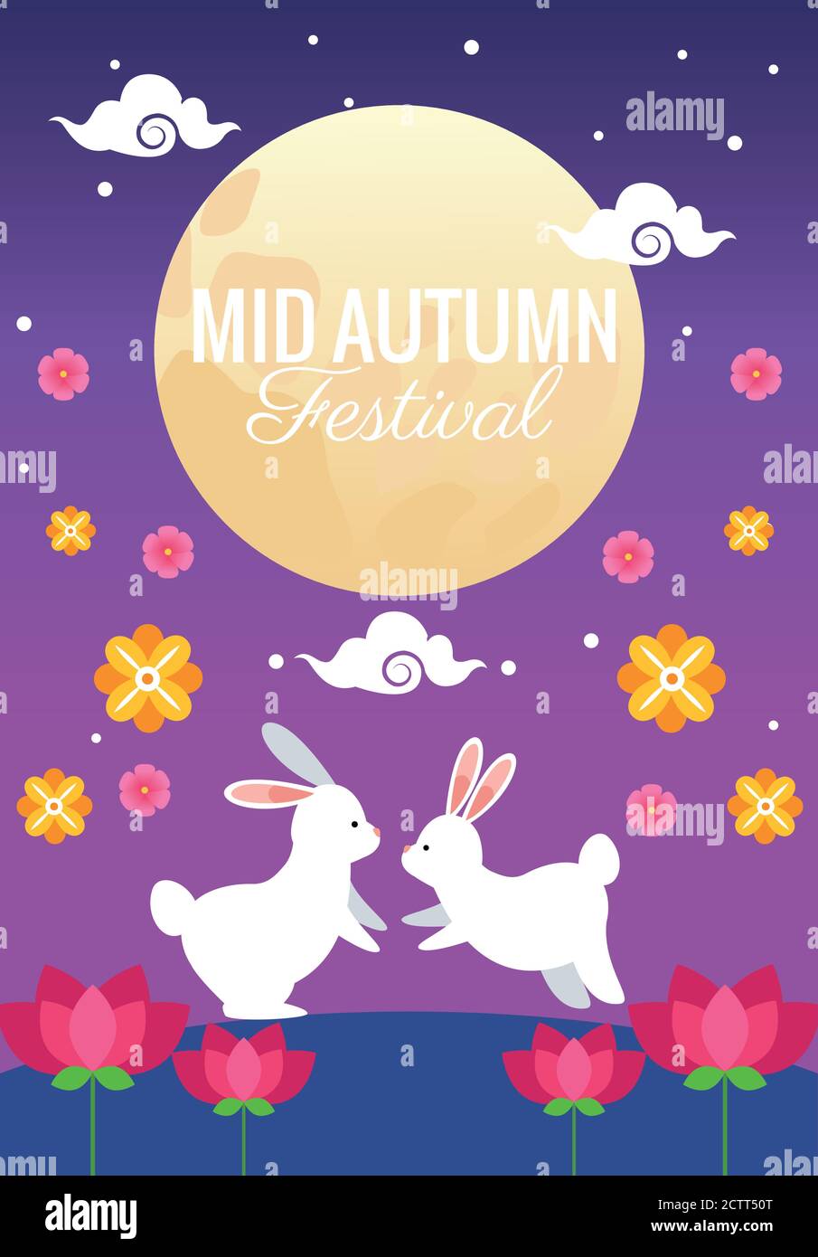 mid autumn festival celebration with rabbits couple in garden vector ...