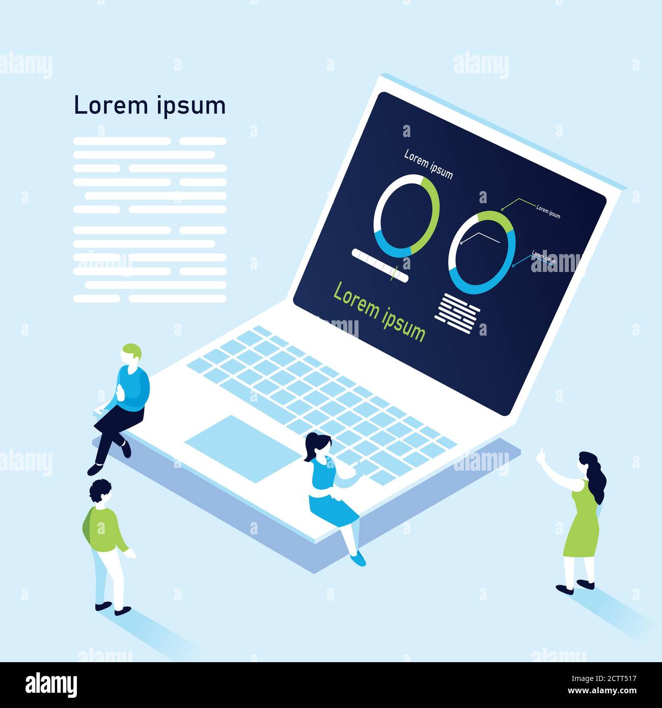 donut charts infographic in laptop with people design, Data information ...