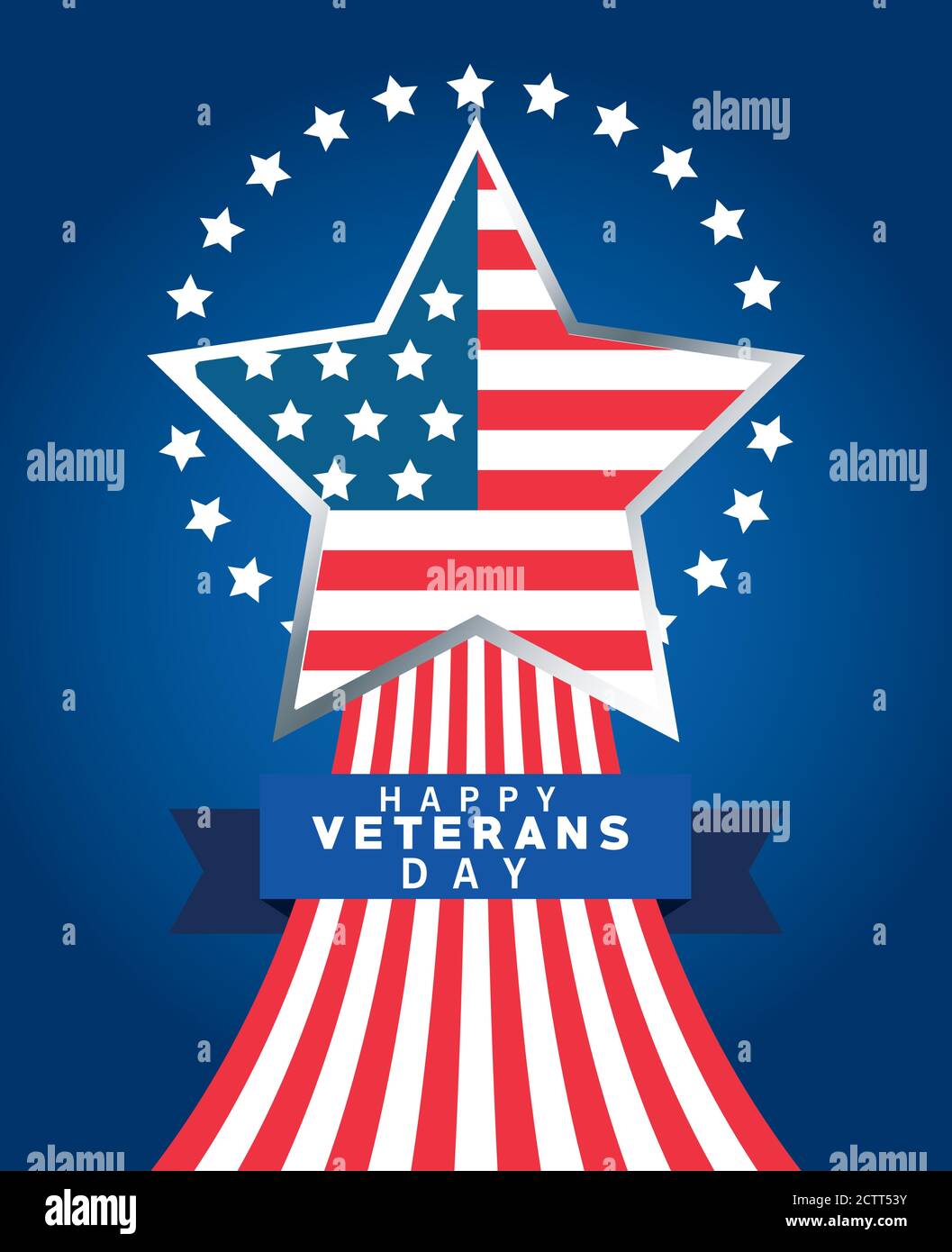 happy veterans day lettering with usa flag in star and ribbon frame ...