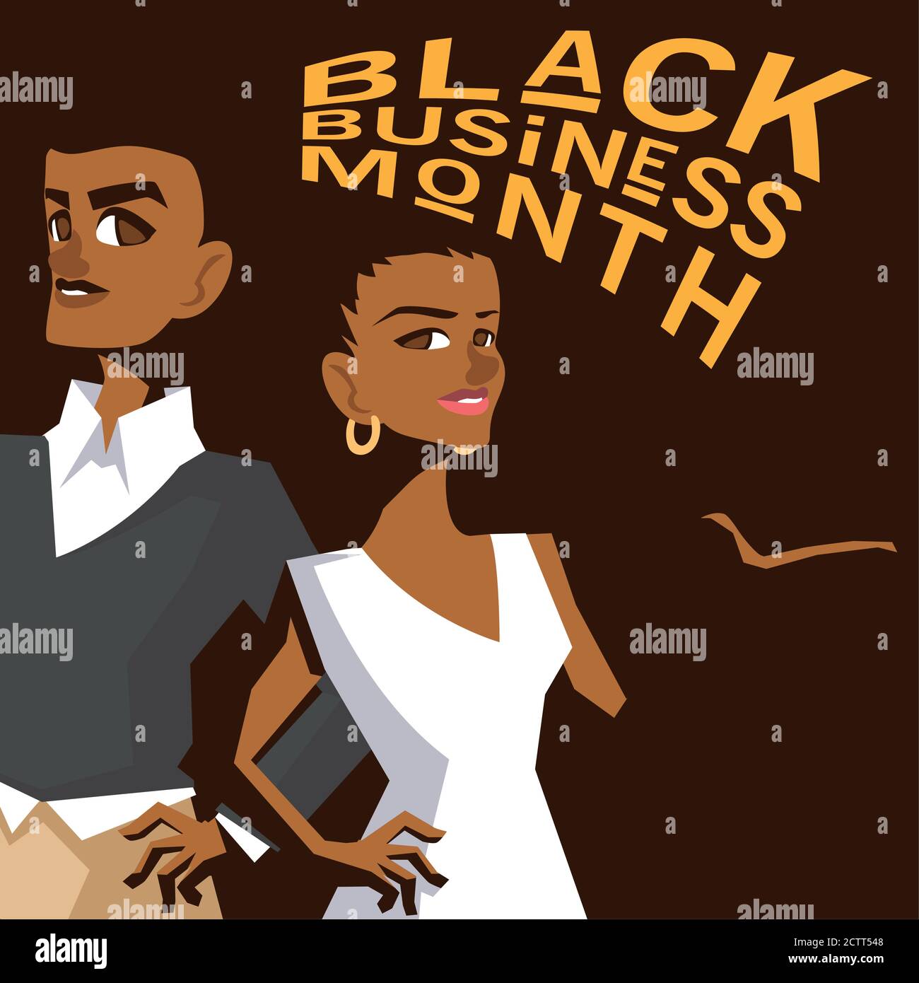Black business month with afro woman and man cartoons design of ...