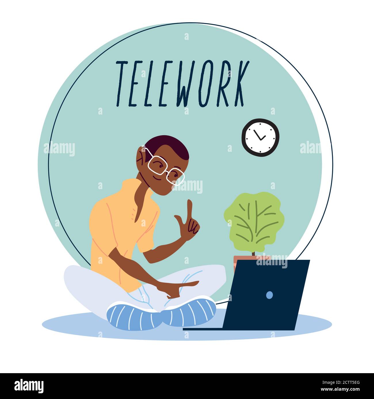 man working remotely from her home, telework vector illustration design ...