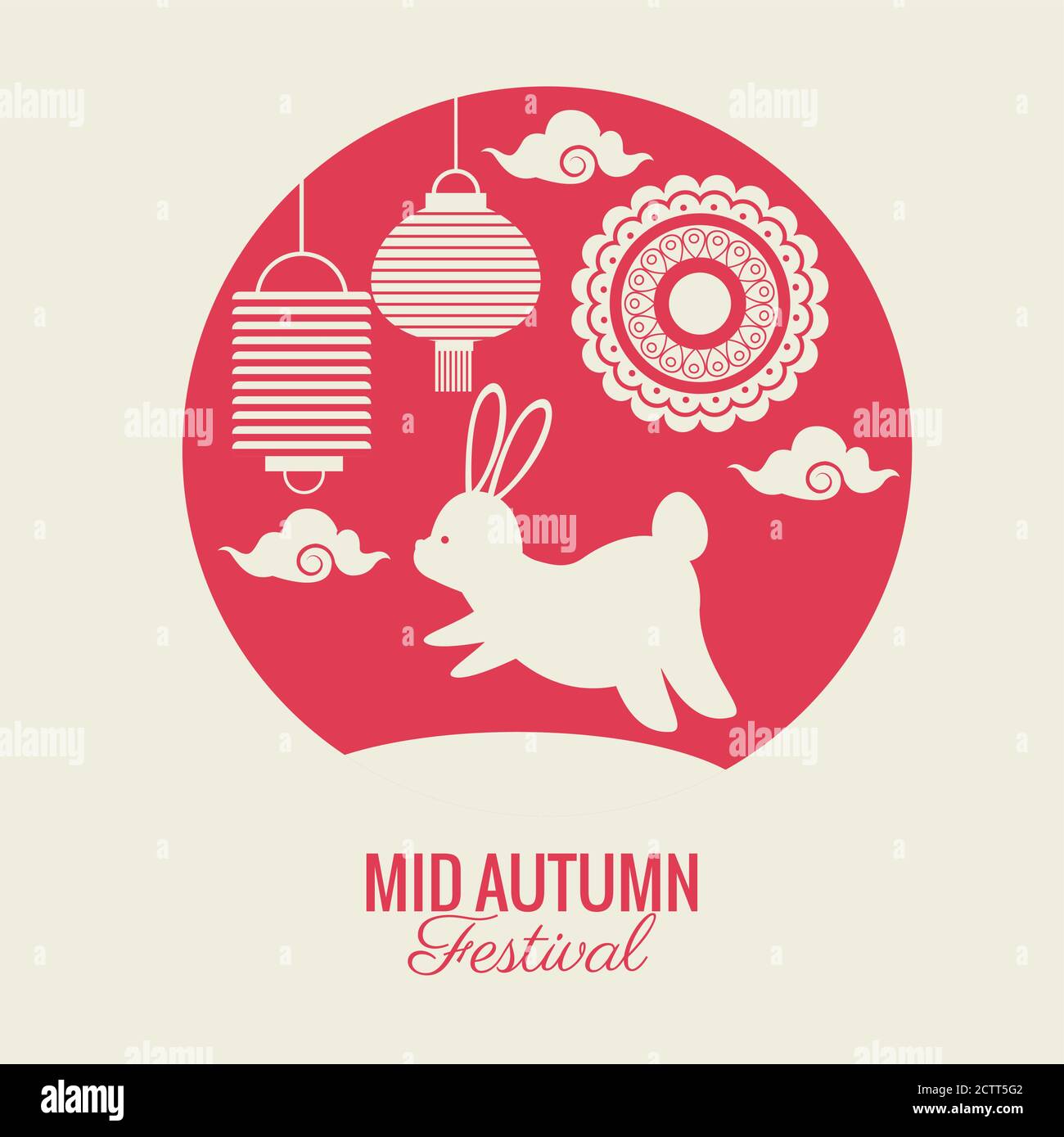 mid autumn festival celebration with rabbit and decorative icons vector ...