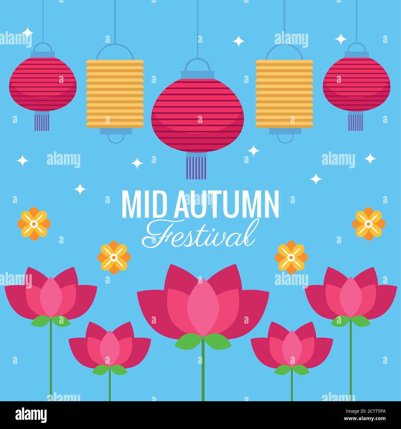 mid autumn festival celebration with lanterns hanging in garden vector ...