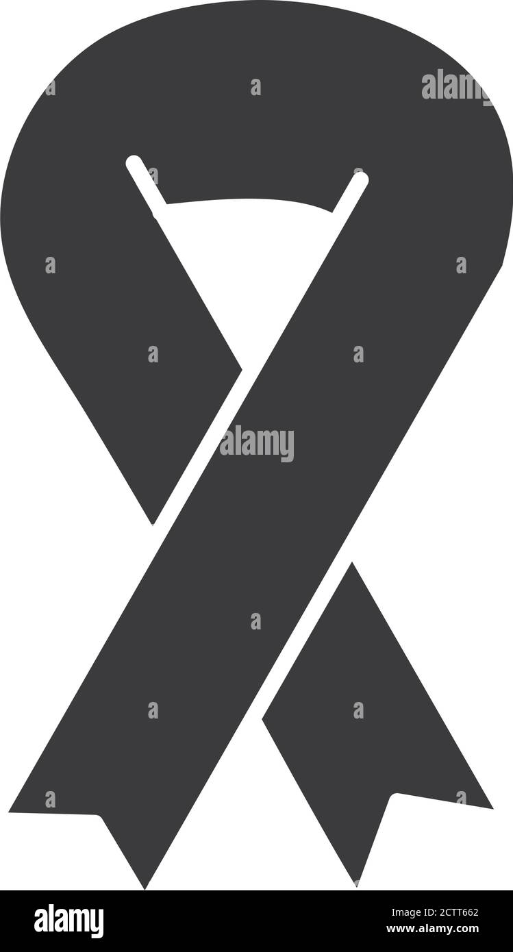 black ribbon awareness symbol vector illustration silhouette icon style ...