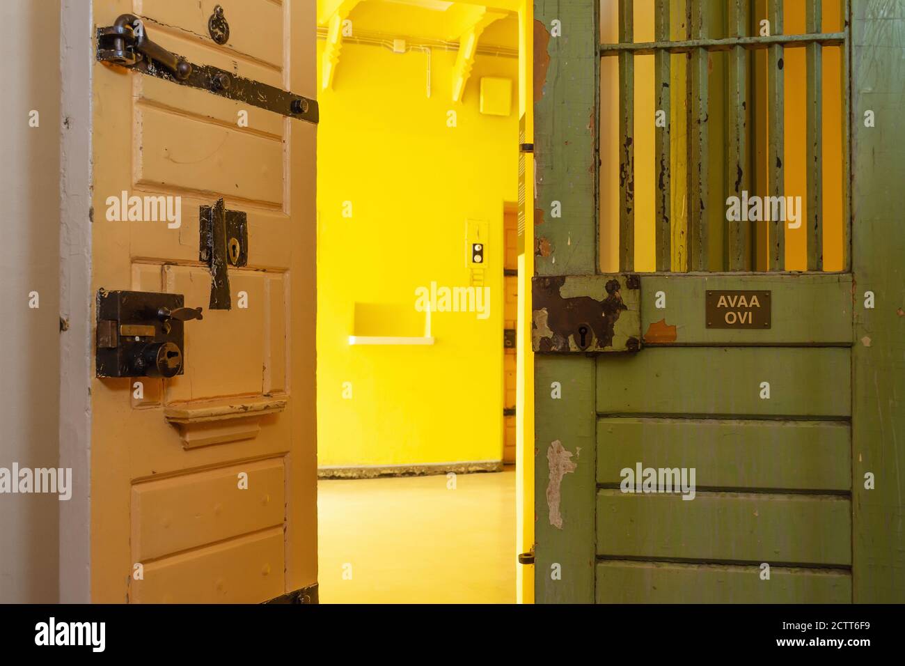 Cell door open to the corridor in Hämeenlinna Prison Museum in ...
