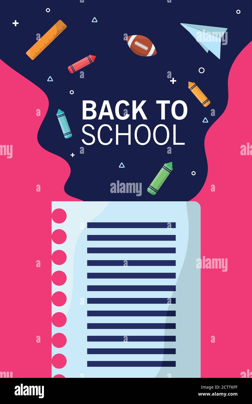 back to school lettering season with notebook sheet and supplies flow ...