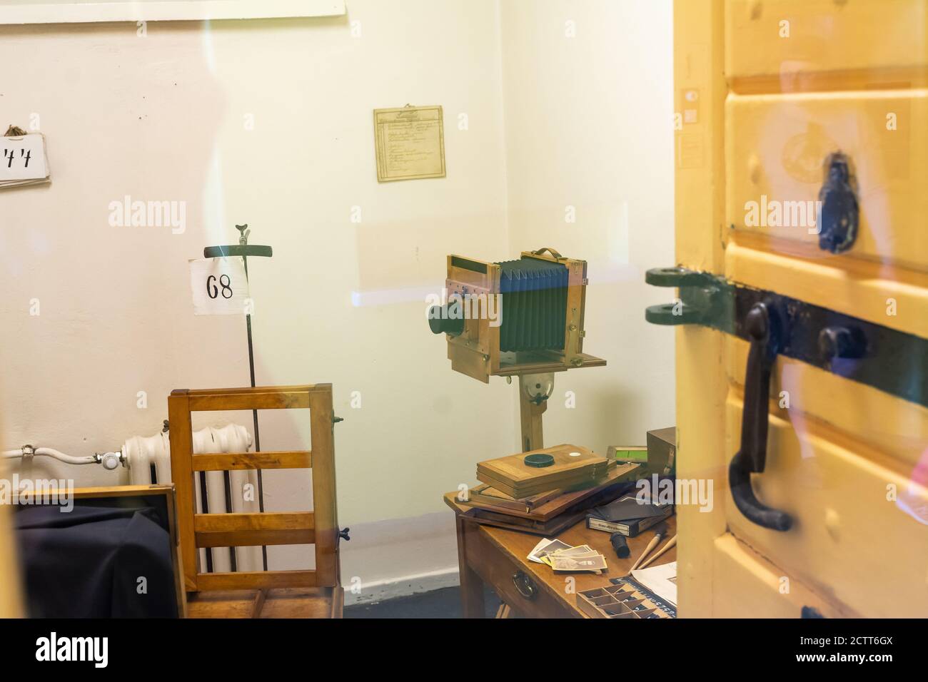 Old wooden camera to photograph the inmates at Hämeenlinna Prison ...