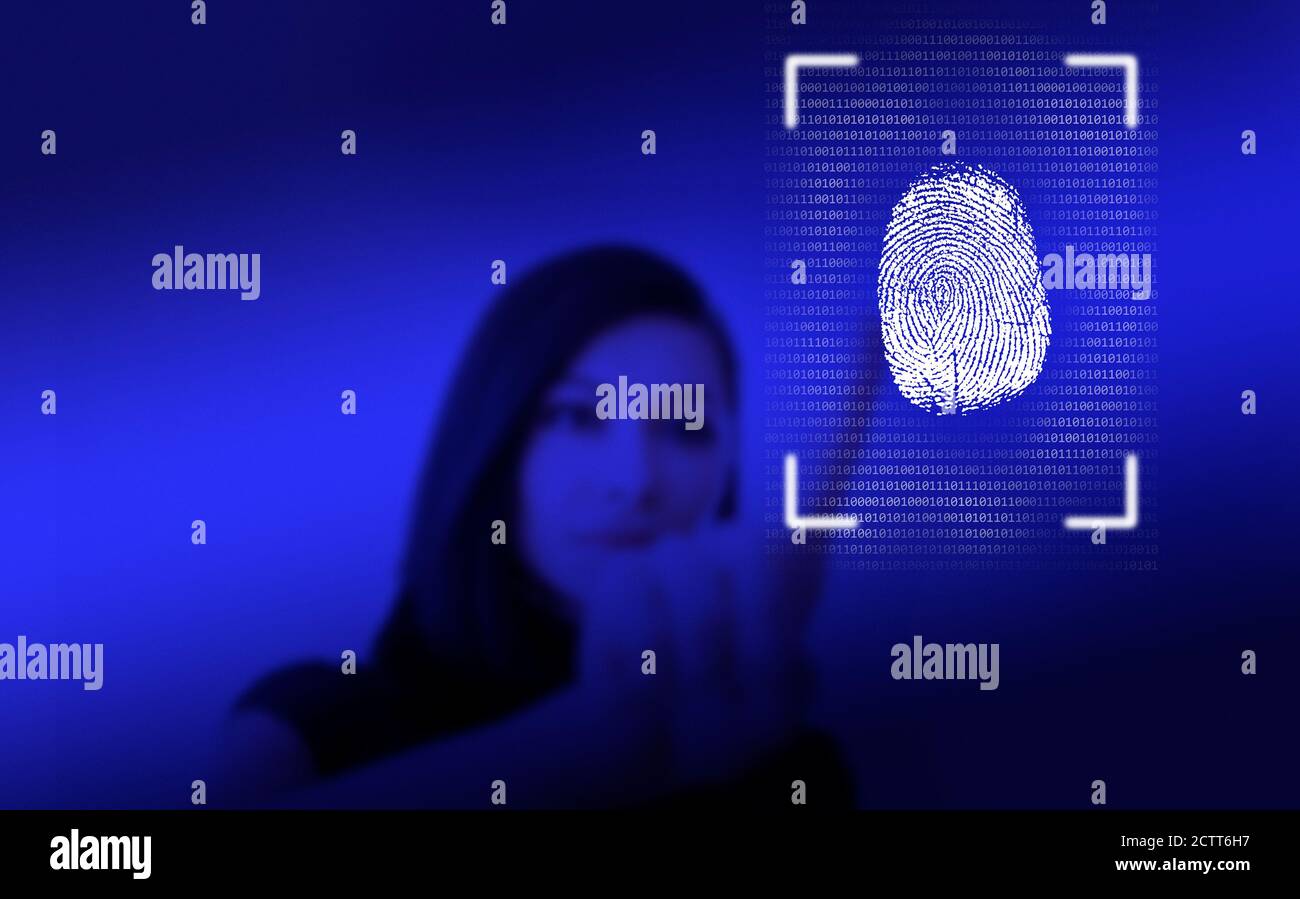 Woman leaving her fingerprint on screen Stock Photo - Alamy