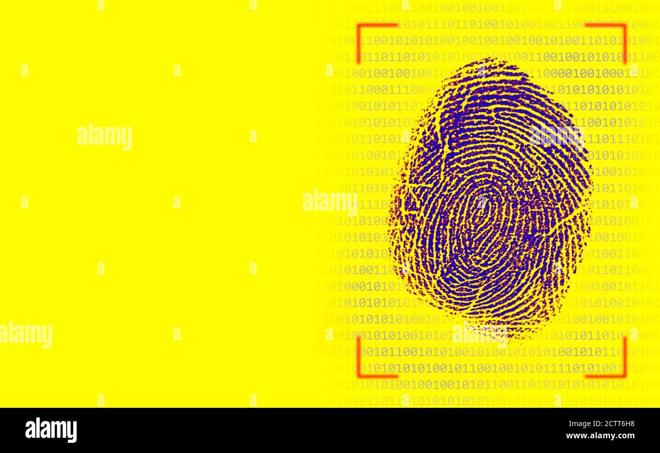 Fingerprint against binary numbers on yellow background Stock Photo - Alamy