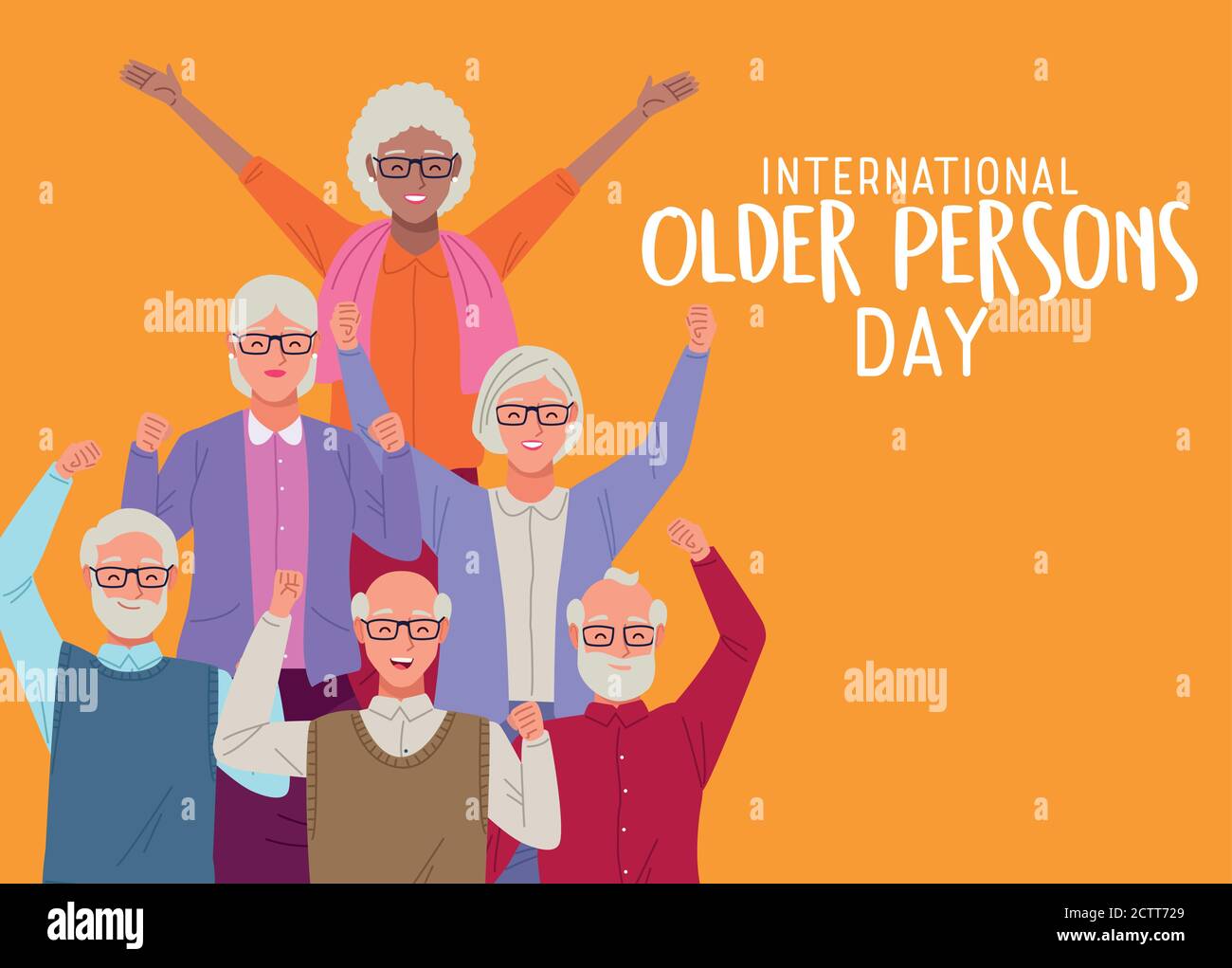 international older persons day lettering with group of people vector ...