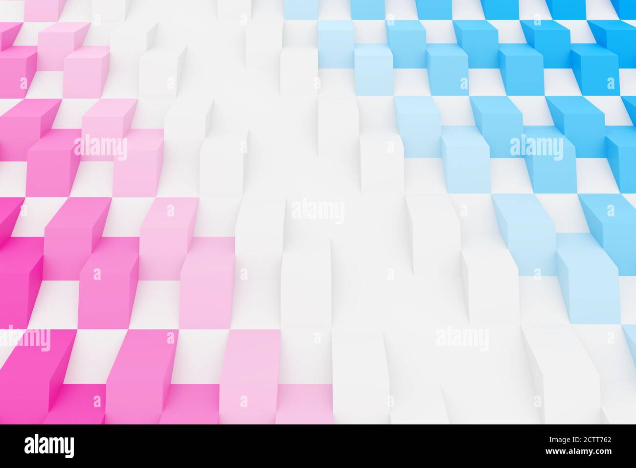 3D illustration pink and blue checkered geometric pattern of pyramids ...