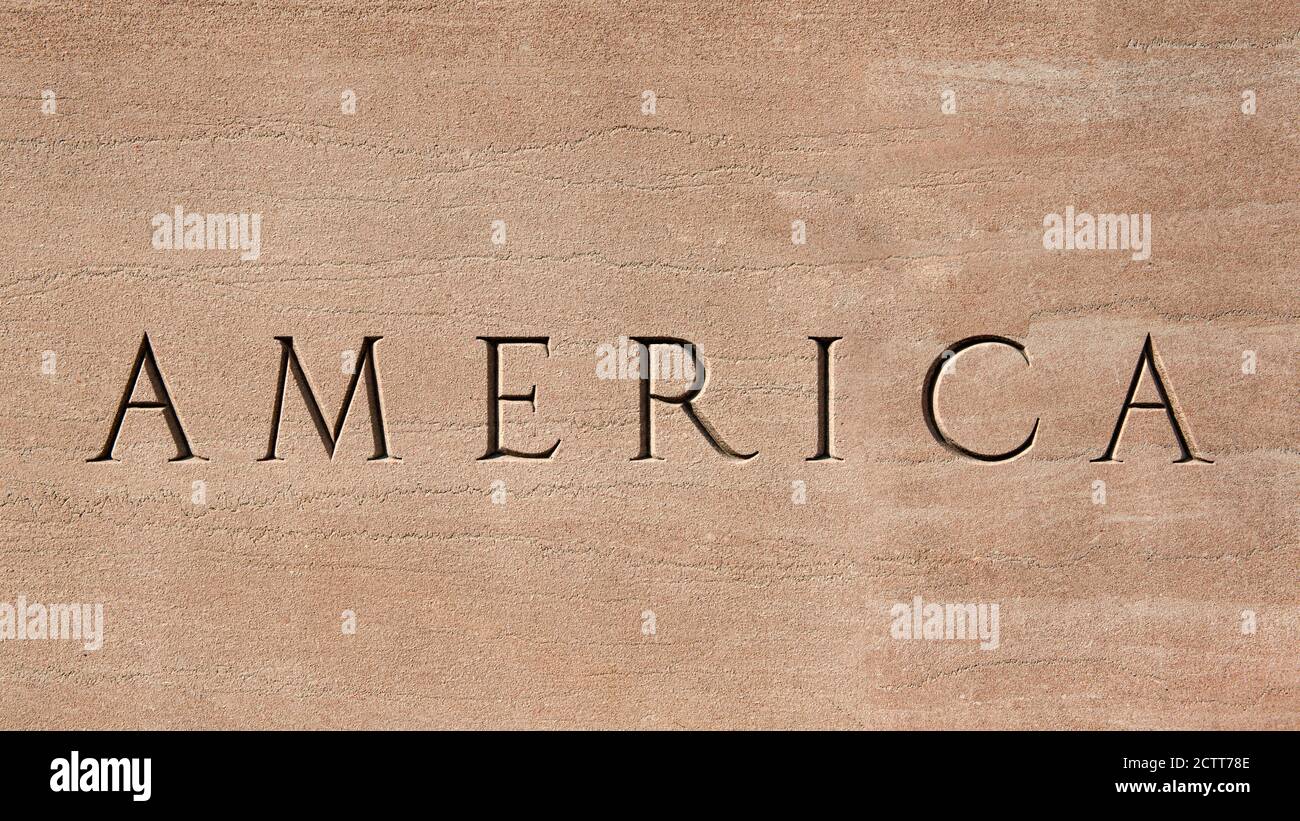 Word America engraved into stone surface Stock Photo - Alamy