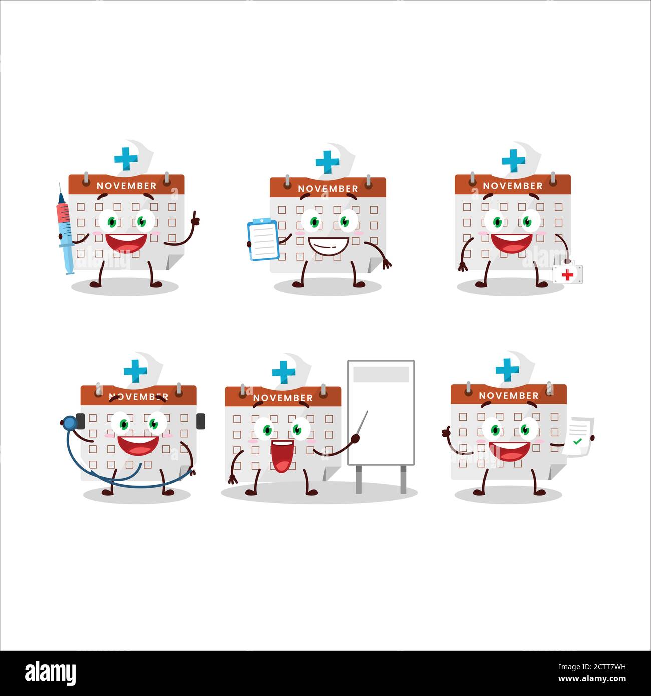Doctor profession emoticon with thanksgiving calendar cartoon character ...