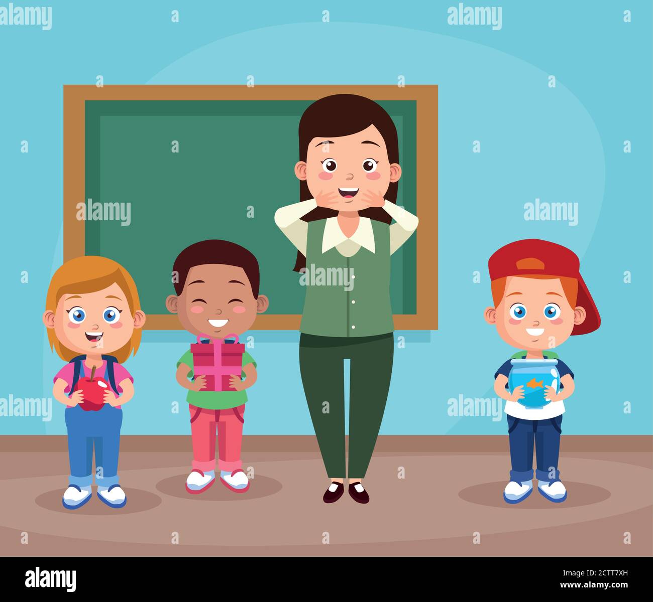 group of students and teacher in classroom vector illustration design ...