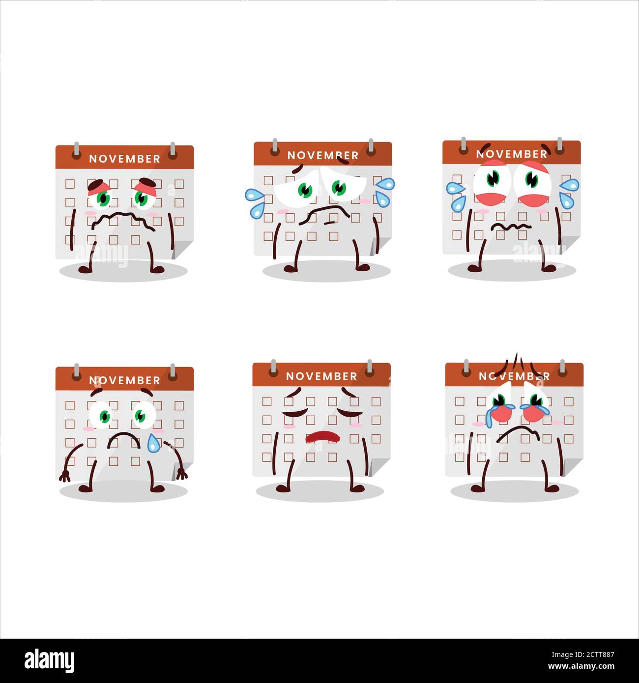 Thanksgiving calendar cartoon character with sad expression Stock ...