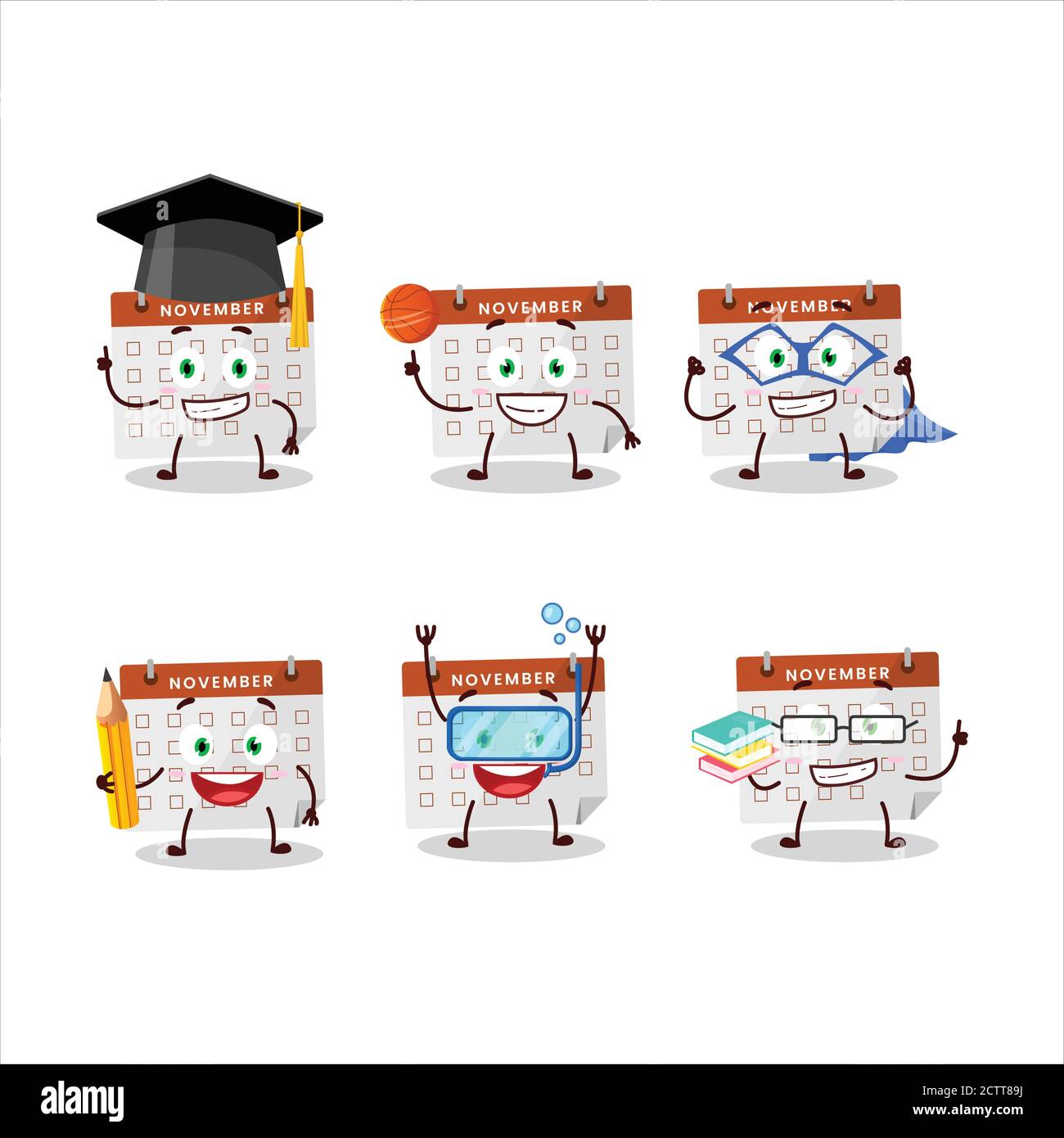 School student of thanksgiving calendar cartoon character with various ...