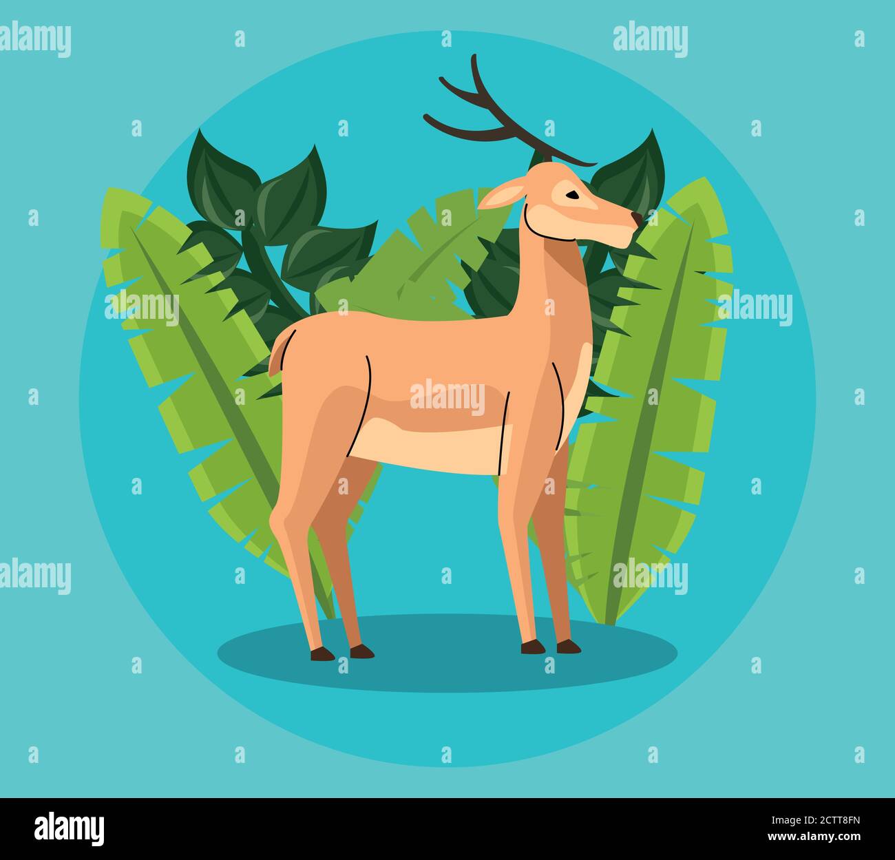 wild reindeer animal and tropical leafs vector illustration design ...