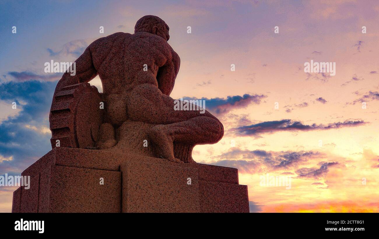 Statue of Maua in Montevideo Coast with a beautiful sunset sky Stock ...