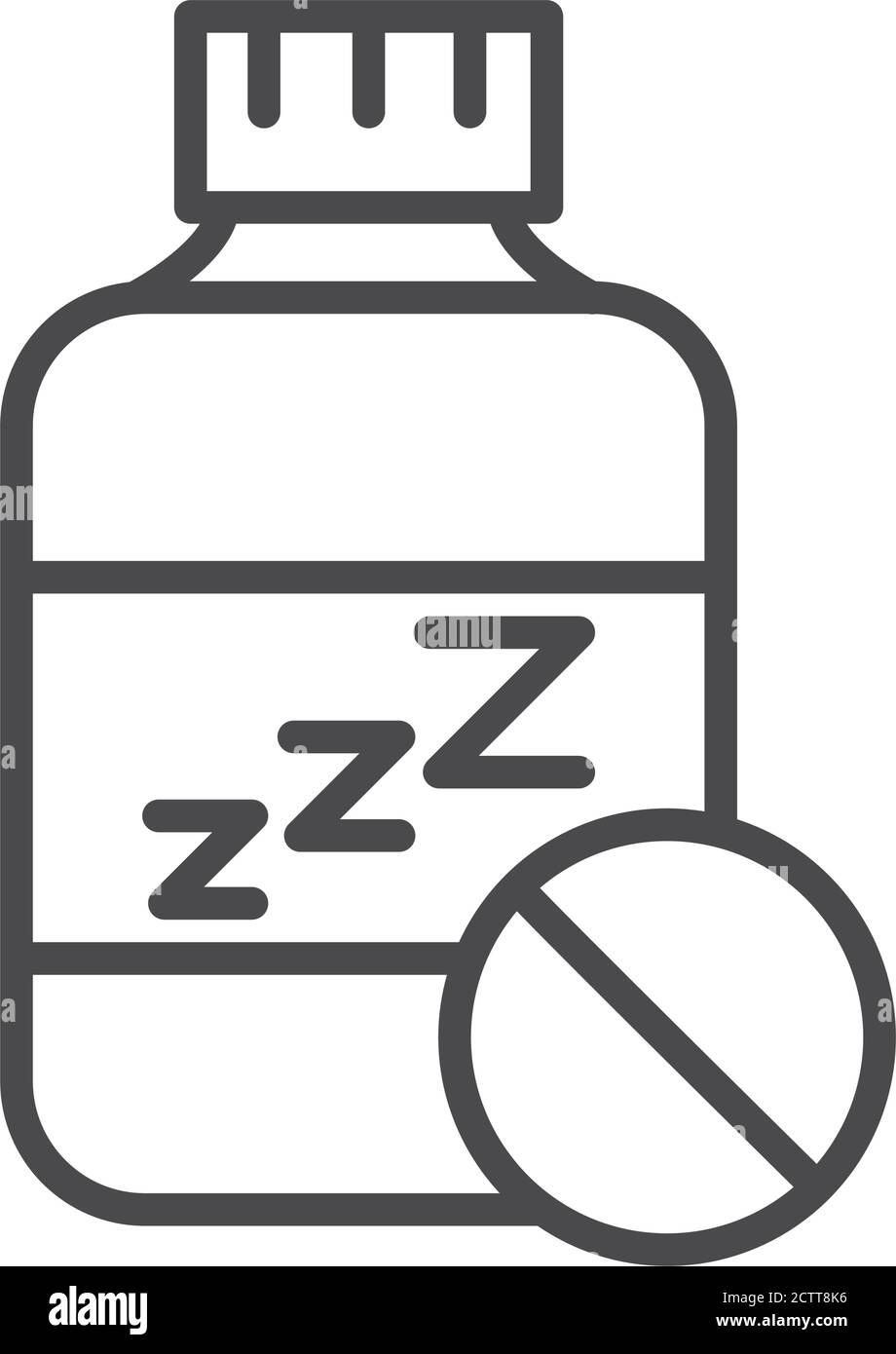 insomnia, bottle medicine sleeping pills vector illustration linear ...