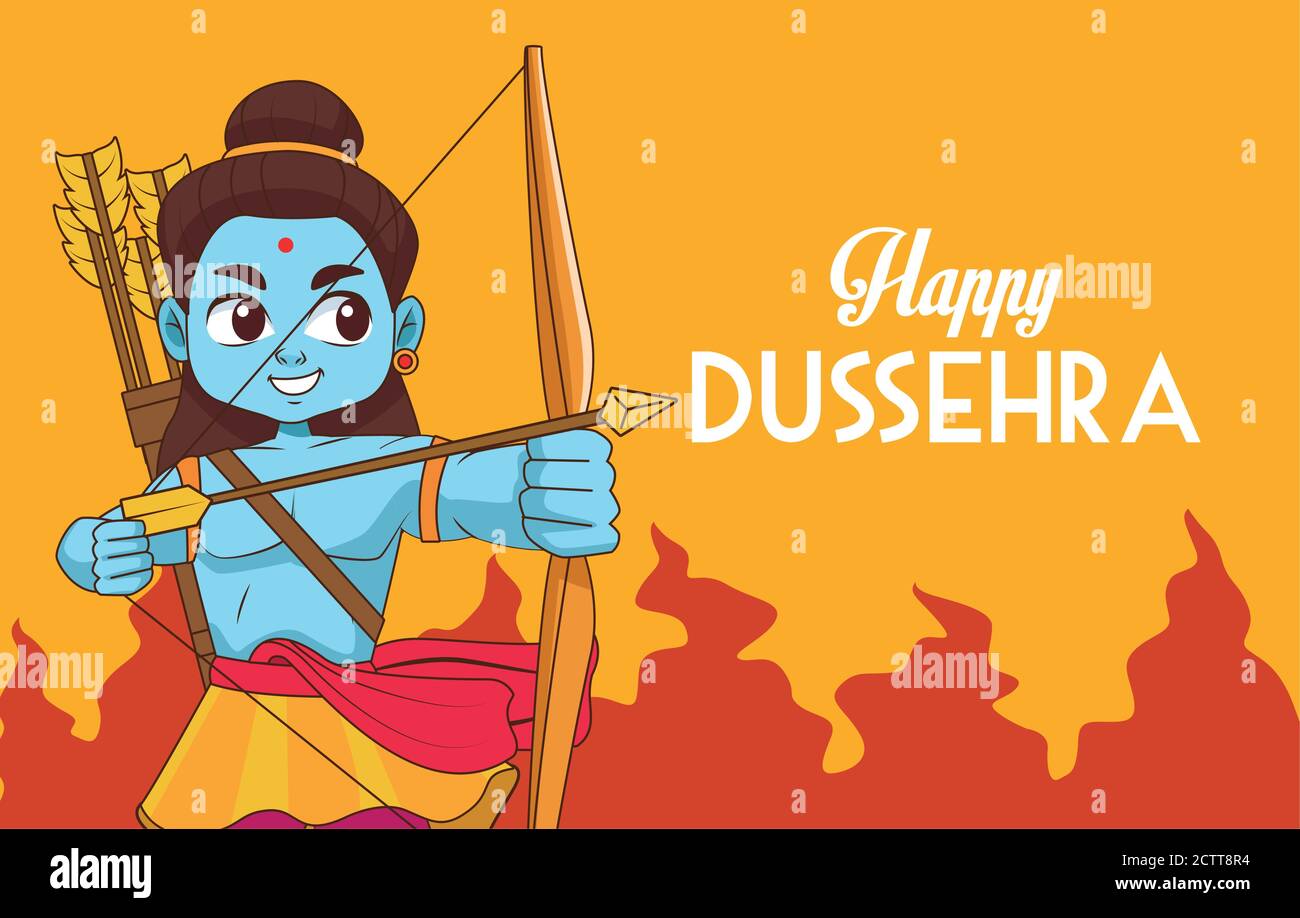 happy dussehra festival poster with blue rama character vector ...