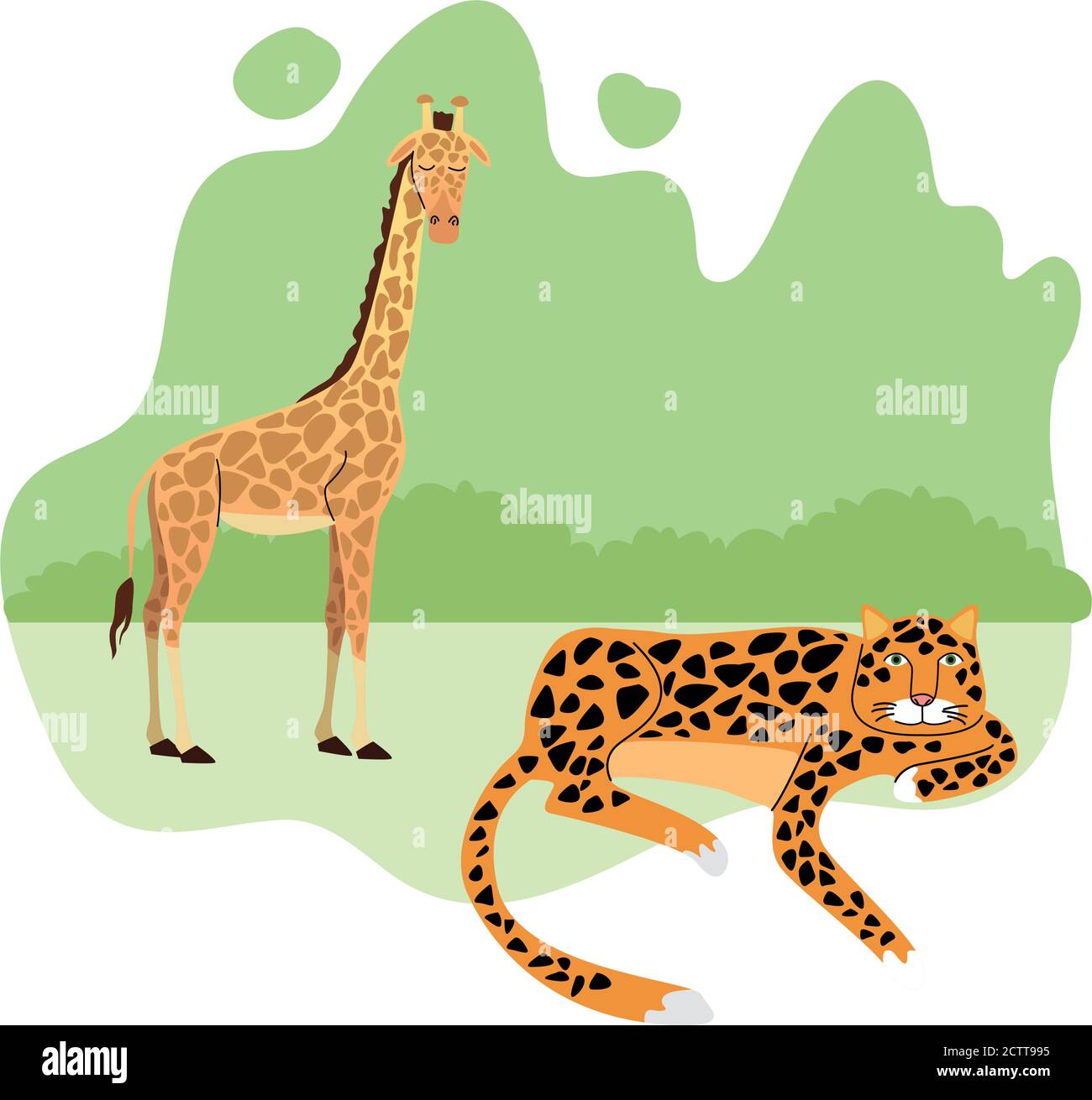wild african giraffe and leopard animals vector illustration design ...