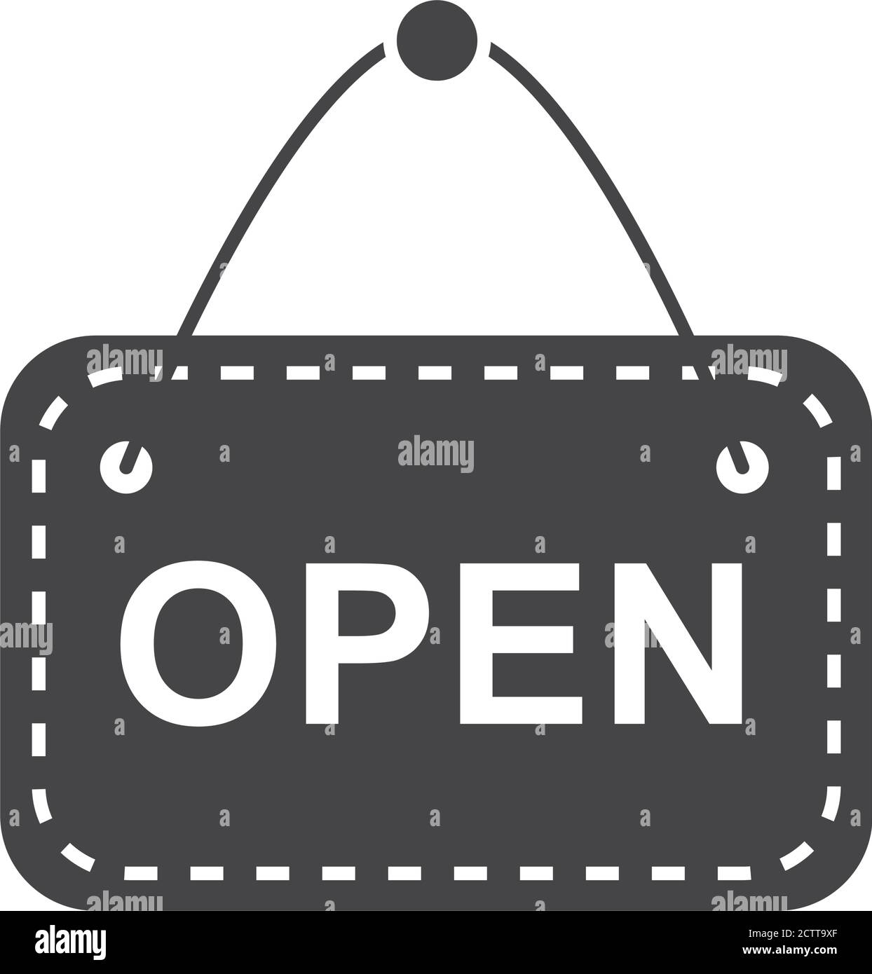 hanging black sign board open lettering vector illustration silhouette ...