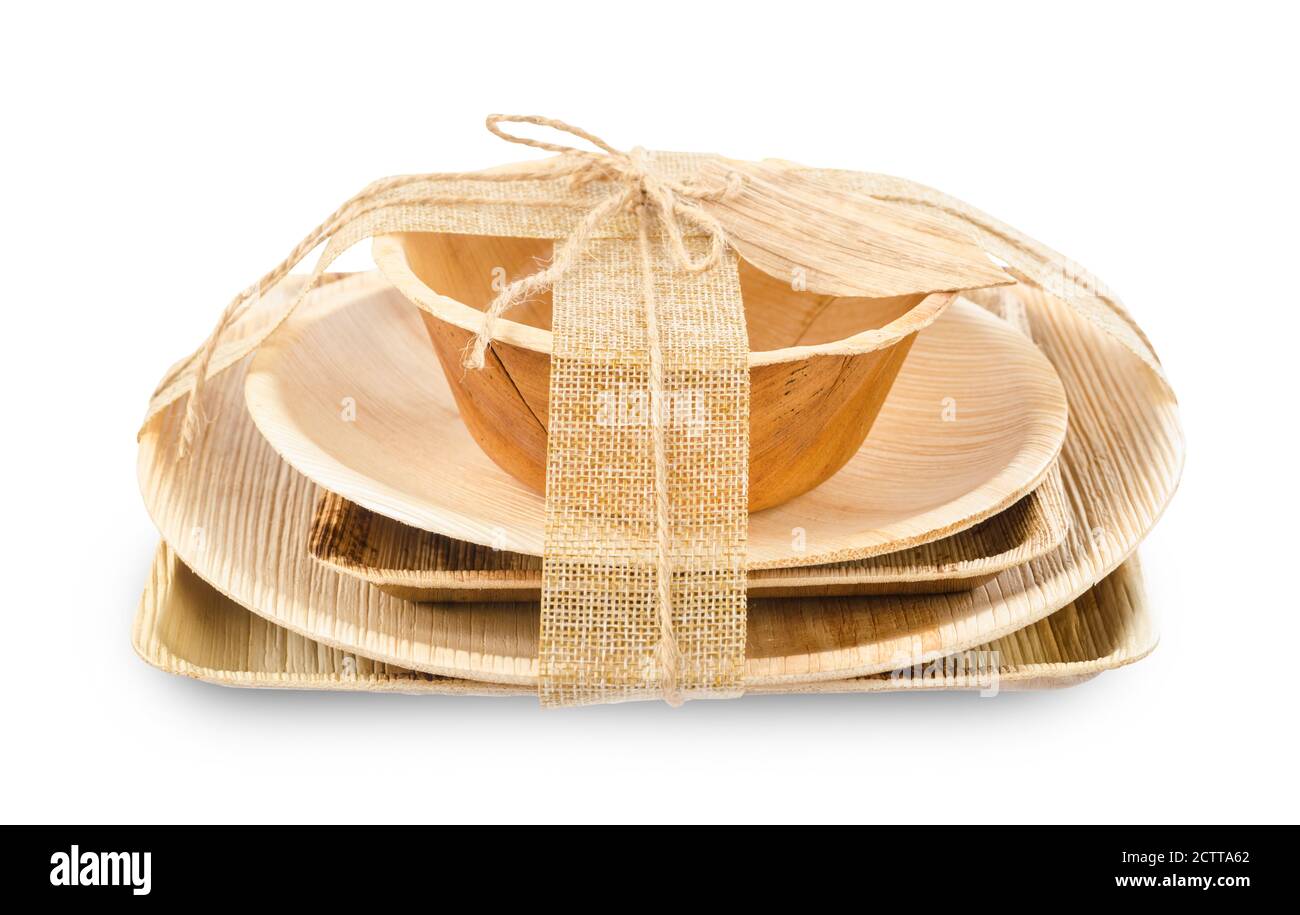 Set of plate anc cup made from dried betel nut leaf palm, natural ...