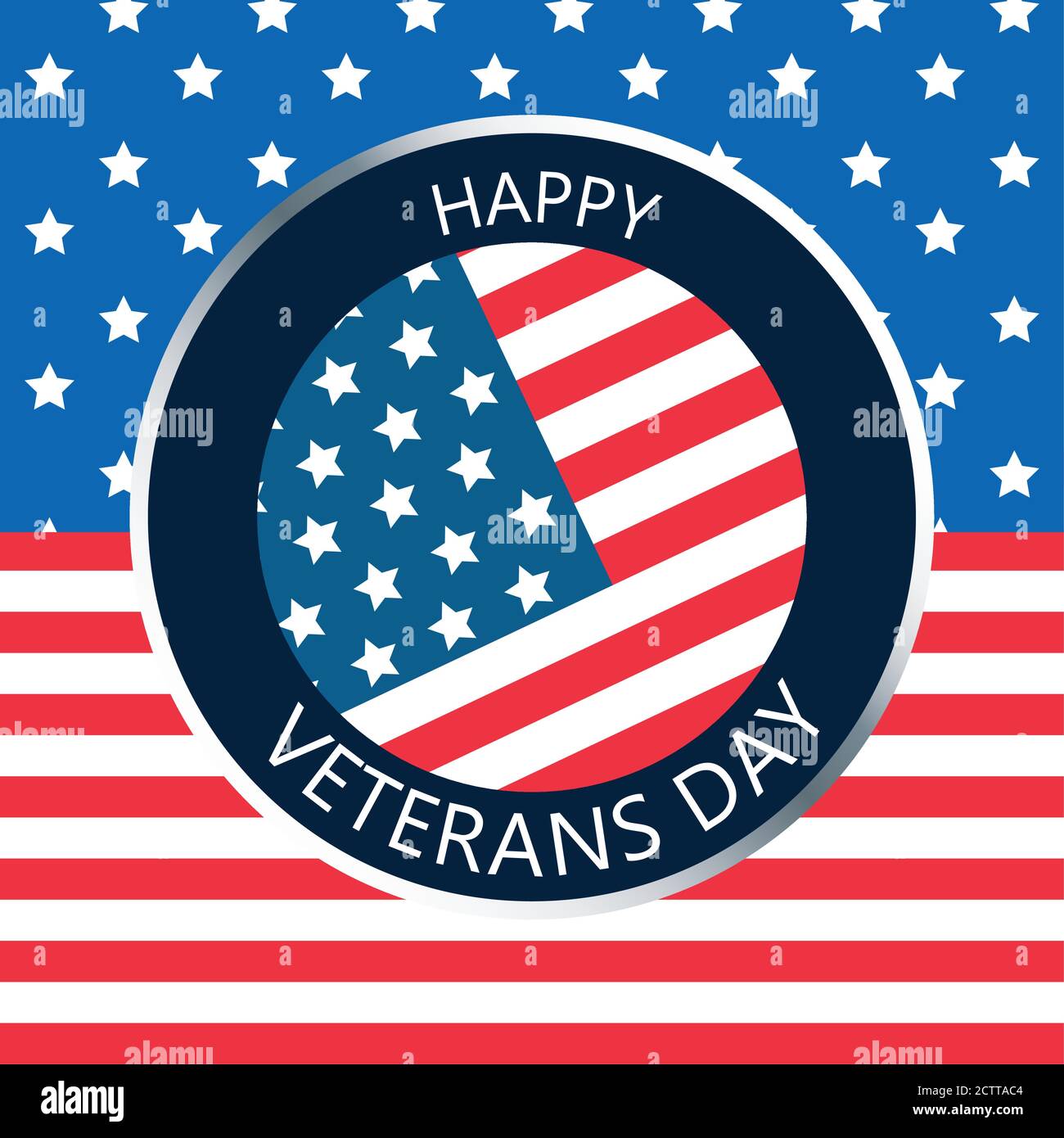 happy veterans day lettering button with usa flag background vector ...