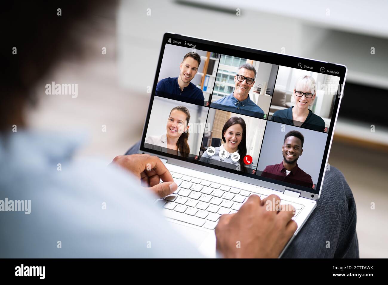 Video Conferencing Call. African American Using Computer For Online ...