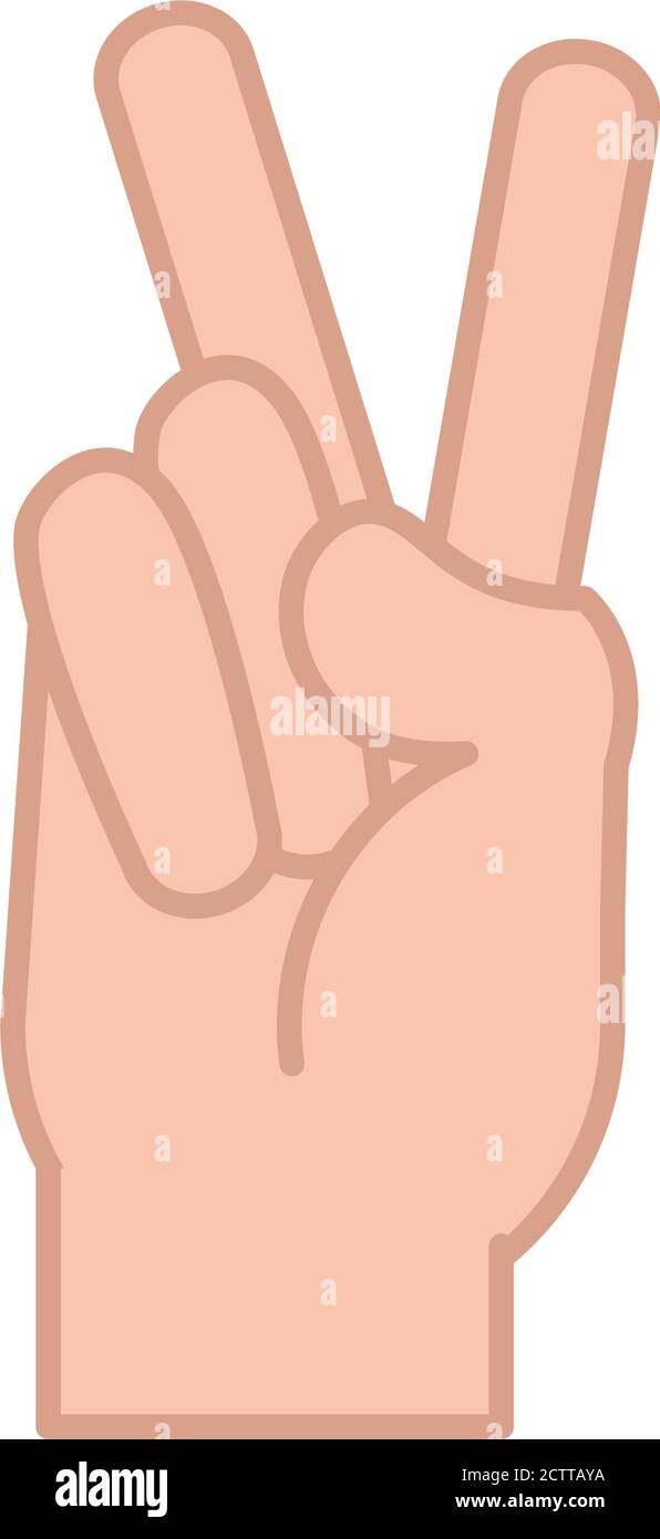 sign language hand gesture indicating v letter vector illustration line and fill icon Stock ...