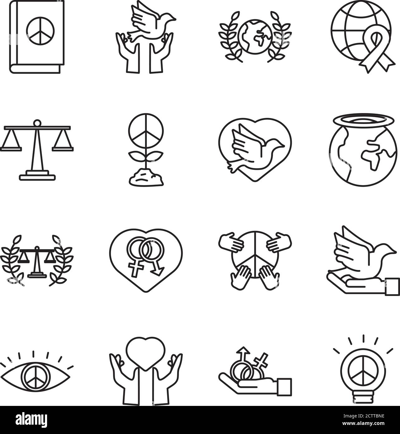 Bundle Of Sixteen Human Rights Line Style Set Icons Vector Illustration Design Stock Vector