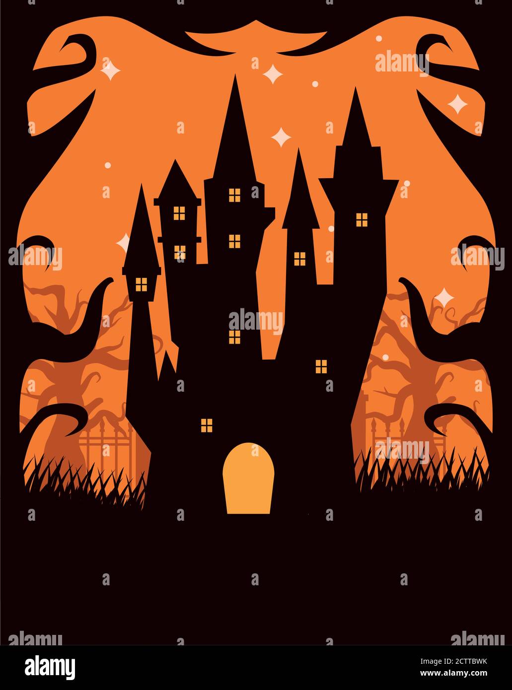halloween dark haunted castle scene vector illustration design Stock ...